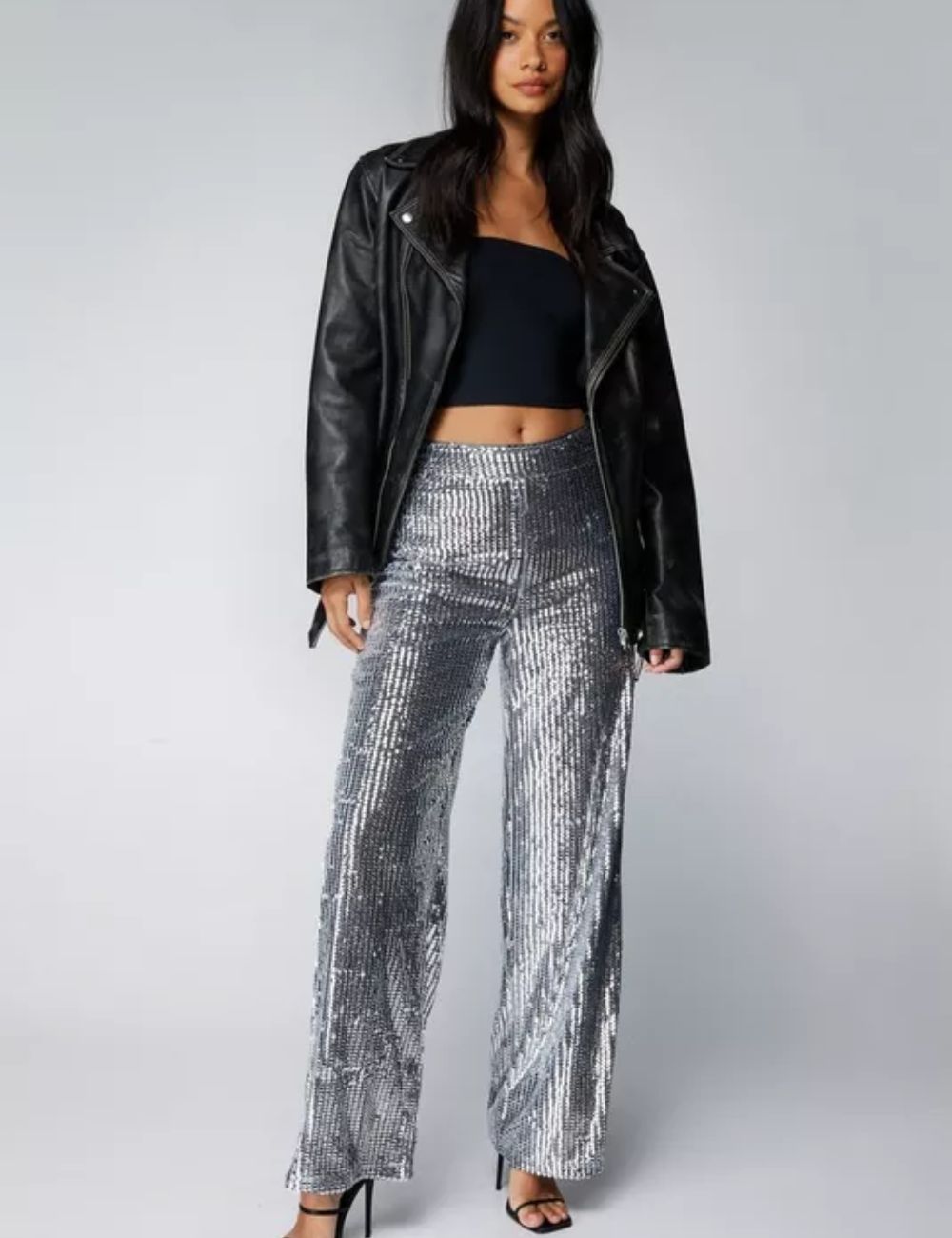 Metallic Sequin Wide Leg Pants - Divine & Elegant