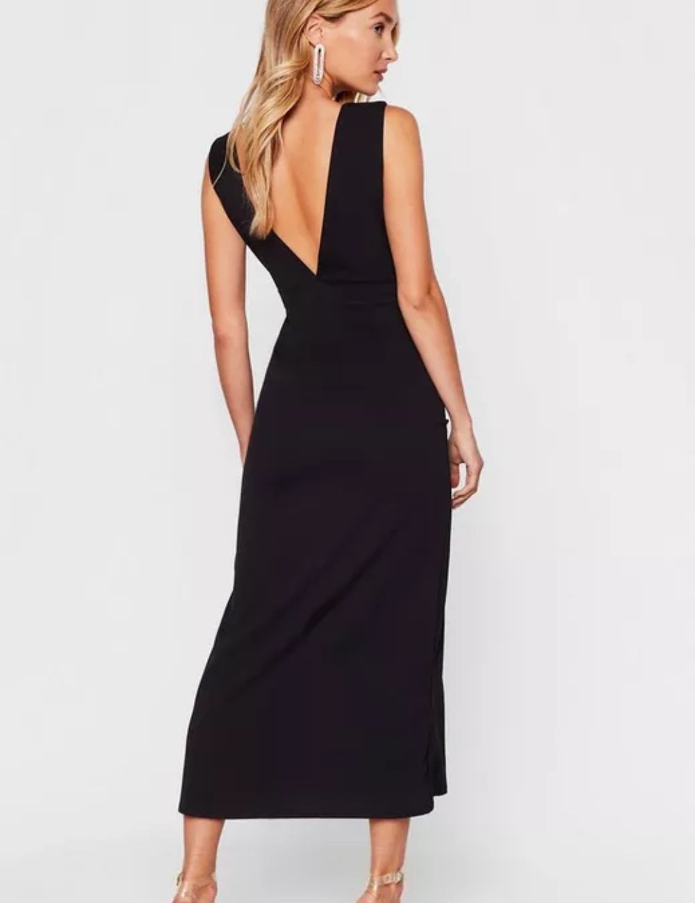 Plunging V-Neckline Split Midi Dress - Divine & Elegant