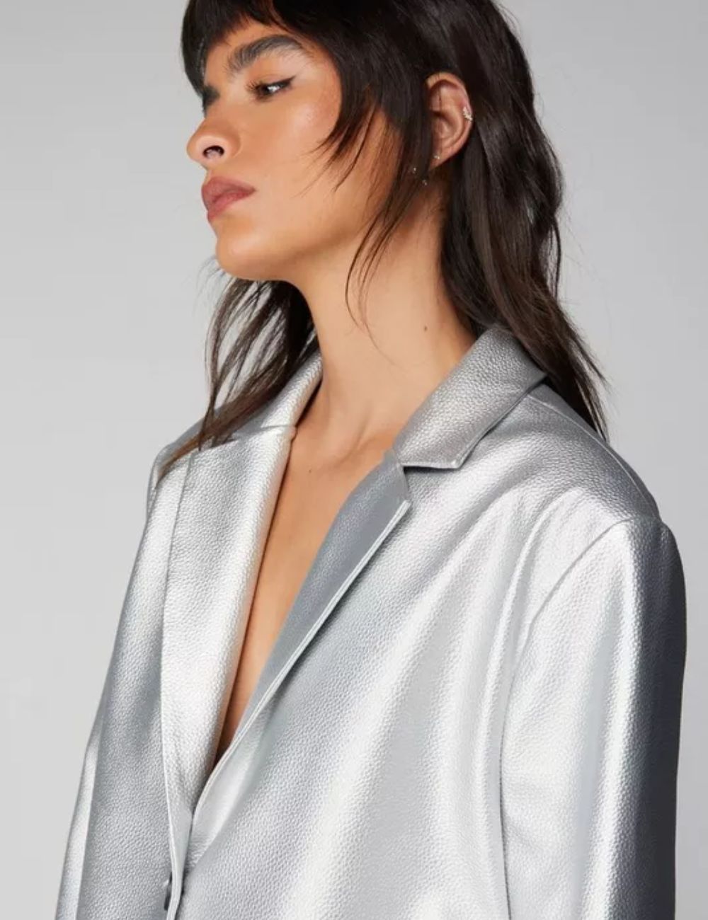 Premium Faux Leather Metallic Tailored Blazer