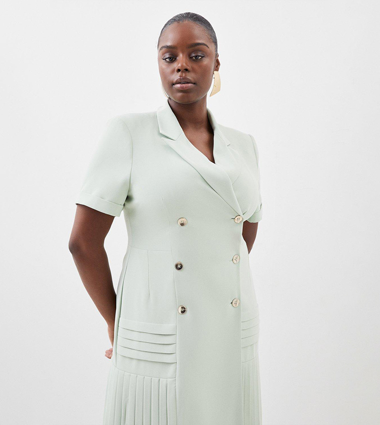 Plus Size Pleated Woven Midi Blazer Dress - Divine & Elegant