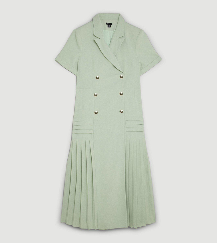 Plus Size Pleated Woven Midi Blazer Dress - Divine & Elegant