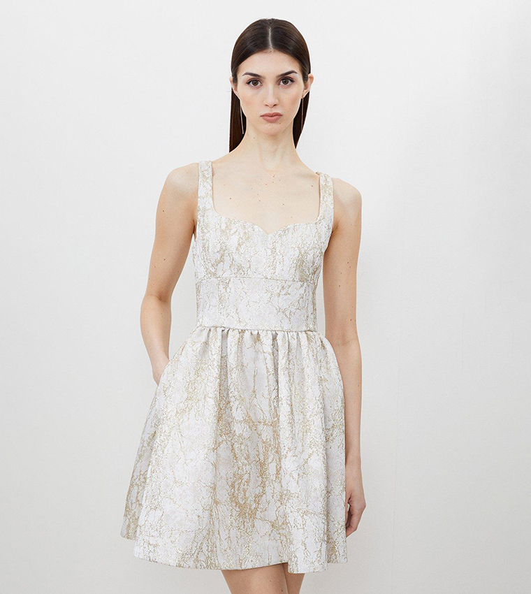 Petite Tailored Jacquard Strappy Mini Prom Dress