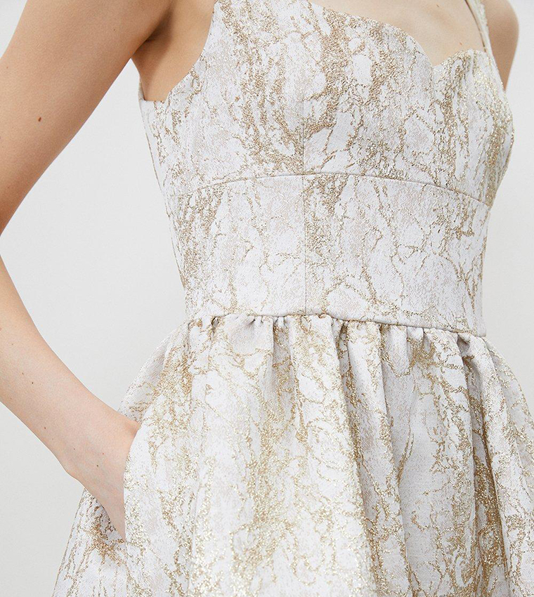 Petite Tailored Jacquard Strappy Mini Prom Dress