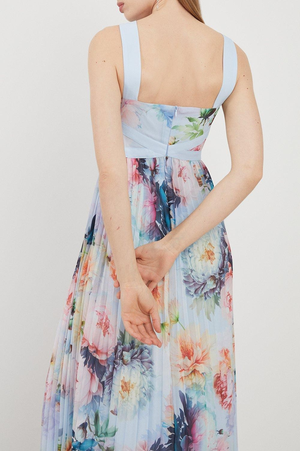 Rose Print Pleated Georgette Midi Dress - Divine & Elegant