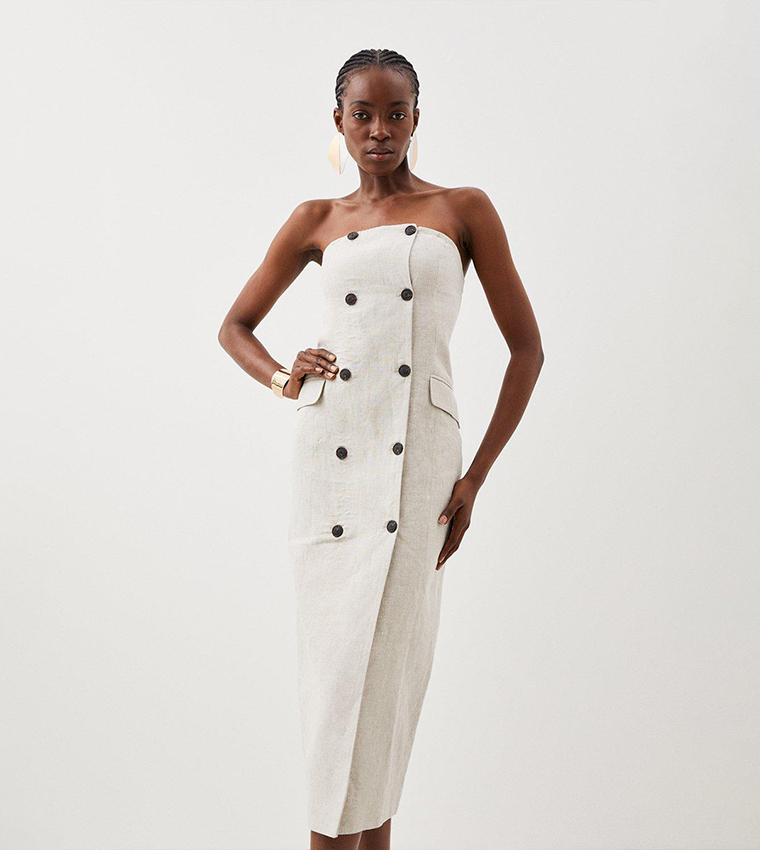 Linen Bandeau Pencil Dress - Divine & Elegant