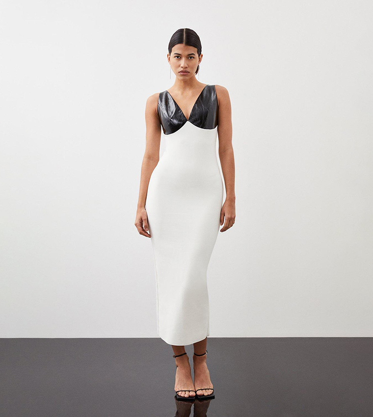 Figure Form Bandage Contrast Knit Midi Dress