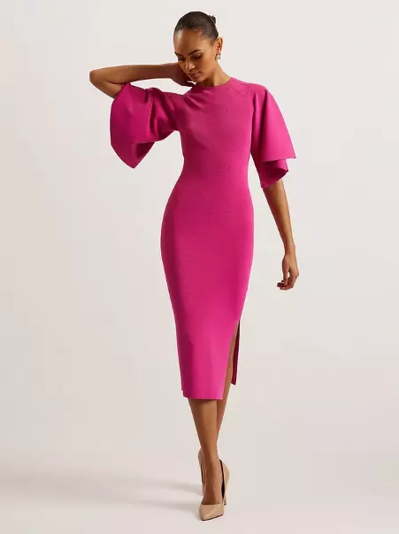 Lounia Fluted Sleeve Knitted Midi Dress - Divine & Elegant