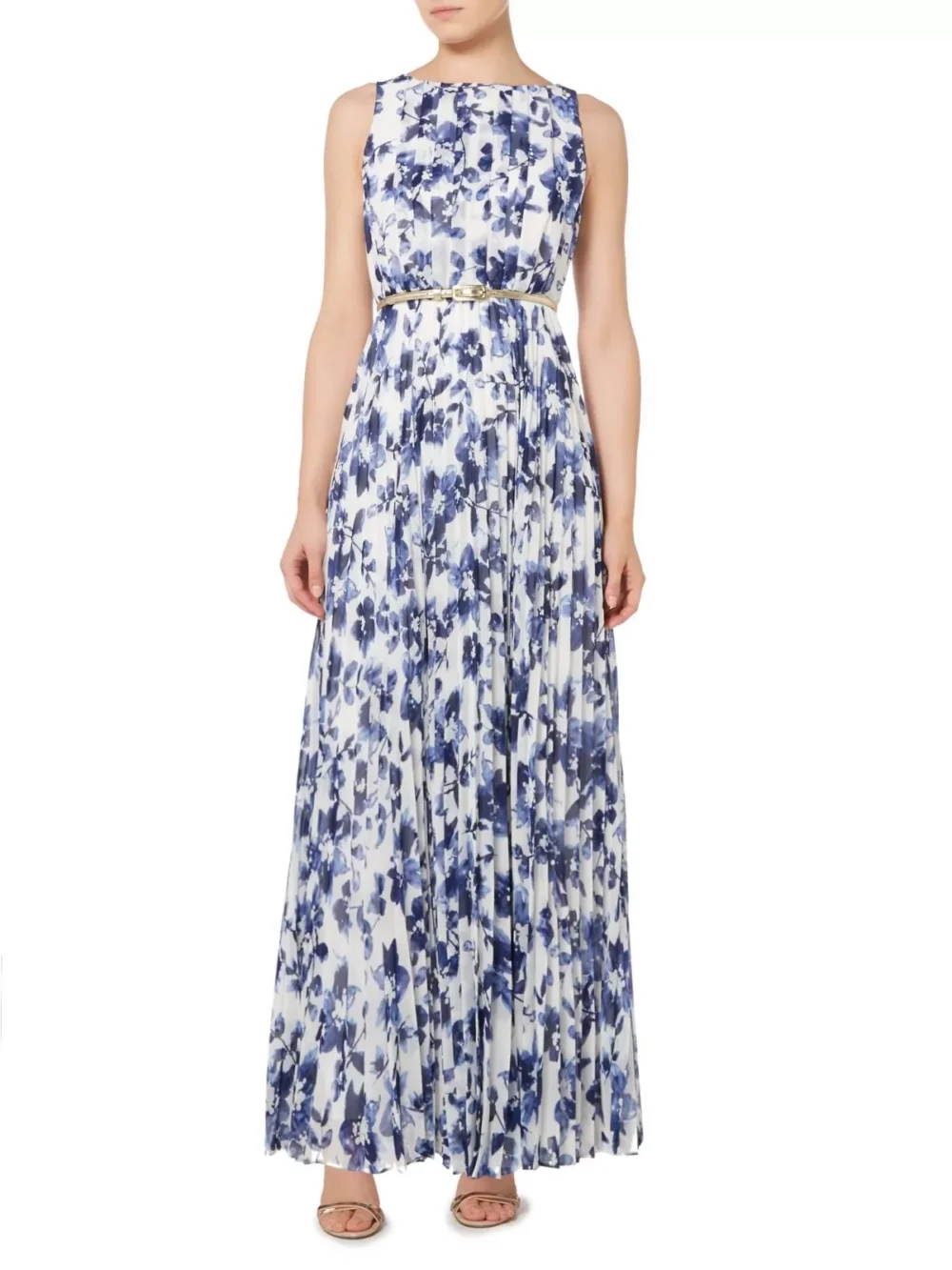 White And Blue Floral Maxi Dress - Divine & Elegant